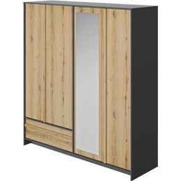 Kleiderschrank GAMI, B:197cm H:213cm T:61cm, schwarz, Spanplatte, Kinderzimmer, Schr&auml;nke, "Mimizan"
