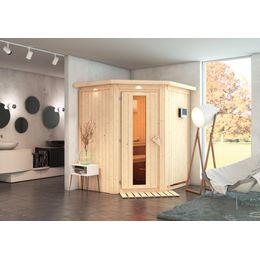 Karibu Sauna "&raquo;Liyah&laquo; mit Energiespart&uuml;r Kranz naturbelassen", Bio-Kombiofen, externe Steuerung, (ohne Ofen), beige, Saunen, in verschiedenen