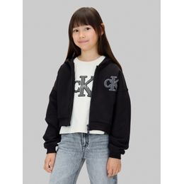 M&auml;dchen Sweatjacke "CK LOGO TERRY ZIP THROUGH", schwarz, Gr. 8, Calvin Klein Jeans, unifarben, Sweatware, Obermaterial: 100% Baumwolle, Sweatjacken,