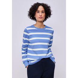 Sweatshirt Street One, Damen, Gr. 34, bonnet blau, Sweatware, 83% Baumwolle, 17% Polyester, gestreift, normal, Rundhals, Rippb&uuml;ndchen, Sweatshirts Sweatshirt