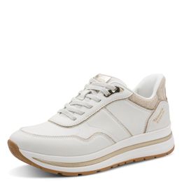 Tamaris Damen Plateausneaker, Gr. 40, wei&szlig;, Lederimitat, Textil, Schuhe, Freizeitschuh, Halbschuh, Schn&uuml;rschuh mit Kontrast-Paspellierung