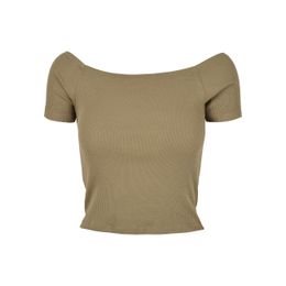 Urban Classics Damen T-Shirt "Urban Classics Damen Ladies Off Shoulder Rib Tee"khaki, Gr. XXXL, unifarben, 97% Baumwolle, 3% Elasthan, Shirts