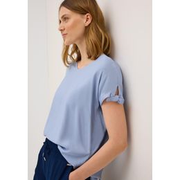 Cecil Damen T-Shirt, blau, Gr. M, unifarben, Web, Obermaterial: 100% Viskose, Shirts, Blusenshirt mit gerundetem V-Ausschnitt