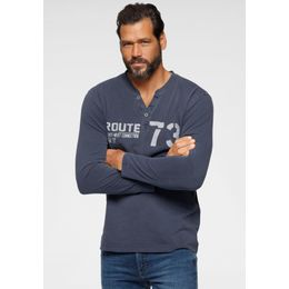 Arizona Herren Henleyshirt, blau, Gr. L, washed, Single Jersey, Obermaterial: 100% Baumwolle, Shirts, Langarm, casual, Rundhalsausschnitt, aus