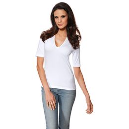 Damen V-Shirt "V-Shirt", wei&szlig;, Gr. 34, Ashley Brooke BY HEINE, unifarben, 90% Polyamid, 10% Elasthan, Shirts