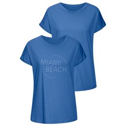 Vivance Damen T-Shirt "mit modischem Frontprint", blau, Gr. 44, bedruckt, unifarben, Jersey, Obermaterial: 100% Baumwolle, Shirts, aus luftiger