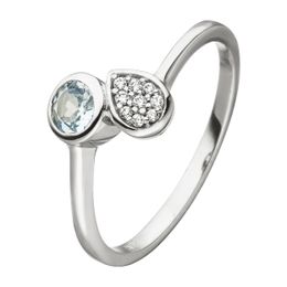 Jobo Damen Fingerring, 56, Silber 925 (Sterlingsilber), silber, Silber 925 (Sterlingsilber), Fingerringe, 925 Silber mit Blautopas und 9 Zirkonia