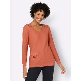 Casual Looks Damen V-Ausschnitt-Pullover "Pullover", orange, Gr. 36, unifarben, 100% Baumwolle, Pullover