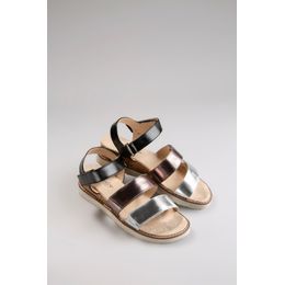 ANISTON SHOES Damen Keilsandalette, Gr. 40, schwarz, Lederimitat, Schuhe, Sandale, Sommerschuh, Klettschuh, Metallic-Optik