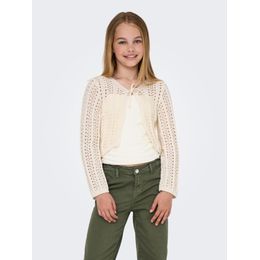 Strickjacke KIDS Only "KOGMARINA LIFE 3/4 CROP V-NECK KNT NOOS", M&auml;dchen, Gr. 134/140, birch, Strick, Obermaterial: 70% Baumwolle, 30% Polyester, Strukturmuster, unifarben, regular fit taillenbedeckt, Rundhals, Strickb&uuml;ndchen, Strickjacken Strickjacke