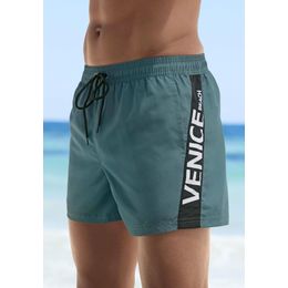 Venice Beach Herren Badeshorts, gr&uuml;n, Gr. XS, unifarben mit Farbeinsatz, Microfaser, Recycling-Polyester, Badehosen, mit gro&szlig;em Markenschriftzug