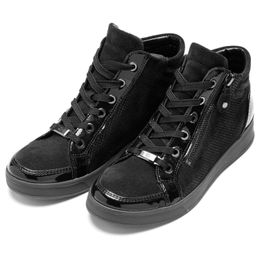 Ara Damen Sneakerboots "ROM", Gr. 4,5, schwarz, Glattleder, Lackleder, Veloursleder, unifarben, Schuhe, Hightop Sneaker, Schn&uuml;rboots in Bequemweite G