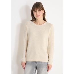 Strickpullover Cecil, Damen, Gr. XS (36), pearl beige, Web, 75% Baumwolle, 25% Polyester, gemustert, comfort fit normal, Rundhals, Rippb&uuml;ndchen, Pullover Strickpullover, im soften Baumwoll-Mix