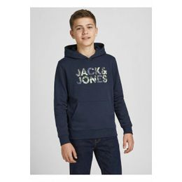 Jack & Jones Kinder Kapuzensweatshirt "JJEJEFF LOGO SWEAT HOOD JNR"sky captain, Gr. 128, JACK & JONES JUNIOR, bedruckt, angeraute Sweatware, Obermaterial: 70%