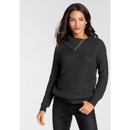 Laura Scott Damen Strickpullover, grau, Gr. 40, meliert, Grobstrick, Obermaterial: 50% Baumwolle, 50% Polyacryl, Pullover, mit elegantem Glitzerdetail