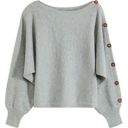 bonprix Damen Strickpullover "Pullover", grau, Gr. 40, meliert, unifarben, Strick, Obermaterial: 88% Polyester, 12% Polyamid, Pullover, in bequemer