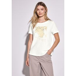 Street One Damen T-Shirt, wei&szlig;, Gr. 36, bedruckt, Web, 50% Baumwolle, 50% Modal, Shirts, mit Rundhalsausschnitt