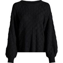 bonprix Damen Ajourpullover "Ajour-Pullover", schwarz, Gr. 44, unifarben, Strick, Obermaterial: 100% Polyacryl, Pullover, l&auml;ssige Passform,