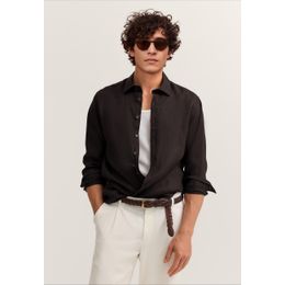 Leinenhemd Bugatti "Modern Fit", Herren, Gr. S, Normalgr&ouml;&szlig;en, 90, dunkelbraun, Canvas, 100% Leinen, unifarben, normal, Hemden, mit Kentkragen