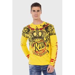 Cipo & Baxx CIPO & BAXX Herren T-Shirt "Sweatshirts", gelb, Gr. L, bedruckt, 95% Baumwolle, 5% Elasthan, Shirts, mit coolem Print