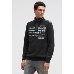CAMP DAVID Herren Troyer, schwarz, Gr. L, bedruckt, Strick, Material: 100% Baumwolle, Pullover, aus Baumwolle