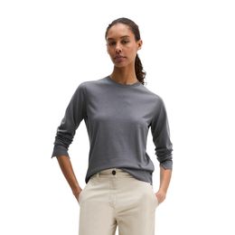 Marc O'Polo Langarmshirt MARC O'POLO "aus TENCEL&trade; Lyocell-Baumwolle-Mix", Damen, Gr. M, blau graphite, Obermaterial: 67% Lyocell, 33% Baumwolle, unifarben, Basic, loose fit, Rundhals, Rippb&uuml;ndchen, Shirts Langarmshirt