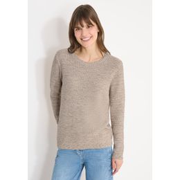 Strickpullover Cecil, Damen, Gr. L (42), light macchiato braun, Web, 75% Baumwolle, 25% Polyester, gemustert, comfort fit normal, Rundhals, Rippb&uuml;ndchen, Pullover Strickpullover, im soften Baumwoll-Mix