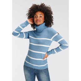 Kangaroos Damen Rollkragenpullover, blau, Gr. 52, geringelt, gestreift, Strick, Obermaterial: 60% Baumwolle, 40% Polyacryl, Pullover, mit Rollkragen,