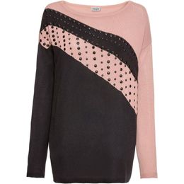bonprix Damen Longpullover "Longpullover mit Applikation", schwarz, Gr. 40, Feinstrick, Obermaterial: 50% Polyacryl, 50% Viskose, Pullover, l&auml;ssig