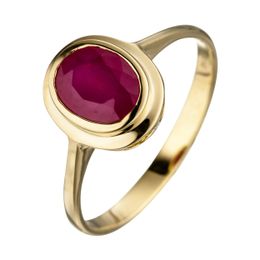 Jobo Damen Goldring, 50, Gelbgold 585, gelb, Gelbgold 585, Fingerringe, oval 585 Gold mit Rubin