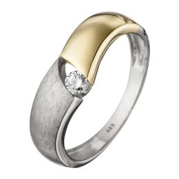 Jobo Damen Silberring, 60, Silber 925 (Sterlingsilber), silber, Silber 925 (Sterlingsilber), Fingerringe, 925 Silber bicolor vergoldet mit Zirkonia