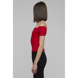 Urban Classics Damen T-Shirt "Urban Classics Damen Ladies Off Shoulder Rib Tee"firerot, Gr. L, unifarben, 97% Baumwolle, 3% Elasthan, Shirts