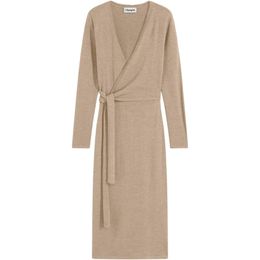 bonprix Damen Strickkleid "Midi-Strickkleid", beige, Gr. 32, Obermaterial: 90% Polyacryl, 10% Polyester, Kleider, mit modernem Wickel-Design, aus