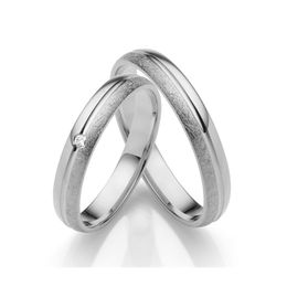 Firetti Damen Trauring "Schmuck Geschenk Gold 750 Hochzeit Ehering "LIEBE"", 50, 0,02 SI = kleine Einschl&uuml;sse mit Brillant, Wei&szlig;gold 375, 3,5mm,