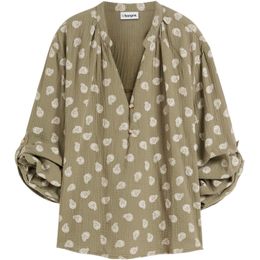 bonprix Damen Langarmbluse "Oversize-Bluse aus luftigem Musselin", gr&uuml;n, Gr. 44, bedruckt, Web, Obermaterial: 100% Baumwolle, Blusen,