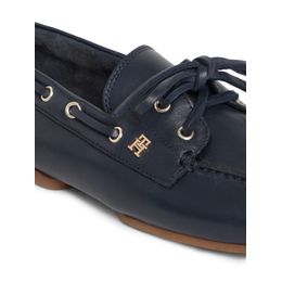 Tommy Hilfiger Damen Bootsschuh "TH SLEEK LEATHER BOAT SHOE", Gr. 38dunkelblau, Nappaleder, unifarben, Schuhe, Bootsschuh, Businessschuh mit