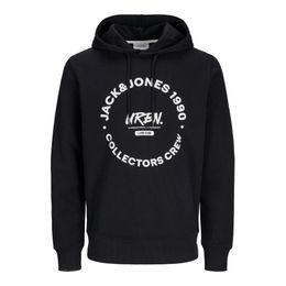 Jack & Jones JACK & JONES Herren Kapuzensweatshirt "JJSIMON SWEAT HOOD", schwarz, Gr. S, bedruckt, angeraute Sweatware, Obermaterial: 60% Baumwolle, 40%