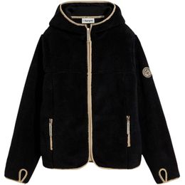 bonprix Damen Fleecejacke, schwarz, Gr. 56, kontrastfarbene Details, unifarben, unifarben mit Farbeins&auml;tzen, Flanell, Obermaterial: 100% Polyester,
