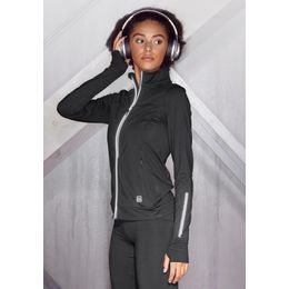 active by Lascana LASCANA ACTIVE Damen Laufjacke, schwarz, Gr. L, unifarben, Obermaterial: 87% Polyester, 13% Elasthan, Jacken, Thermo mit reflektierenden Details