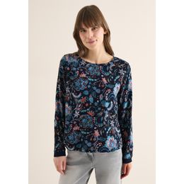 Langarmbluse Cecil, Damen, Gr. XL (44), universal blau, Stoff, 100% Viskose, gemustert, klassisch normal, Rundhals, Rippb&uuml;ndchen, Blusen, aus softer Viskose
