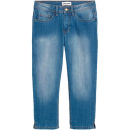 bonprix Damen Caprijeans "Slim Fit Jeans Mid Waist, cropped", blau, Gr. 34, unifarben, Denim/Jeans, Obermaterial: 82% Baumwolle, 17% Polyester, 1%