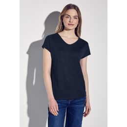Street One Damen T-Shirt, blau, Gr. 36, unifarben, Stoff, 80% Polyester, 20% Viskose, Shirts, mit abgerundetem V-Ausschnitt