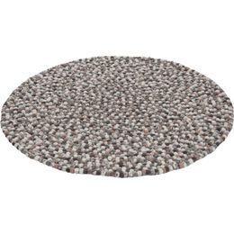 Wollteppich Theko, H:22mm &Oslash;:120cm, beige, Wolle, Wohnzimmer, Teppiche, "Felty 2.2", Filzkugel-Teppich, reine Wolle, handgefertigt