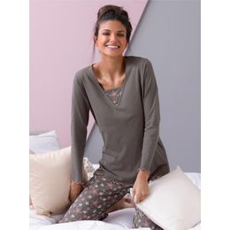 Damen Schlafanzug, Gr. 44, braun, 100% Baumwolle, Homewear-Sets