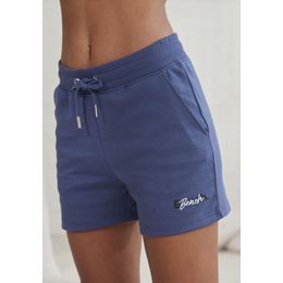 Damen Shorts, BENCH. LOUNGEWEAR, Gr. 48, blau, Interlock, Obermaterial: 60% Baumwolle, 40% Polyester, Basic, Hosen, mit Logodruck und Stickerei