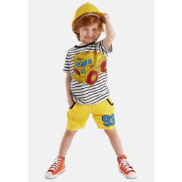 DENOKIDS Jungen Hausanzug "93 Truck", Gr. 116, wei&szlig;, 100% Baumwolle, bedruckt, Basic, Homewear-Sets, mit LKW-Print