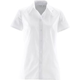 bonprix Damen Kurzarmbluse, wei&szlig;, Gr. 38, Obermaterial: 65% Polyester, 35% Baumwolle, Blusen, Regular Fit, eleganter Stil, Hemdblusenkragen
