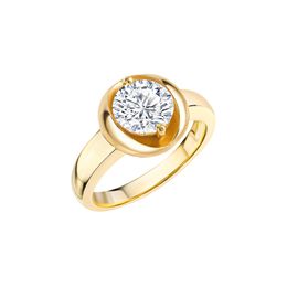 ZEEme Damen Fingerring "Silber 925 vergoldet mit wei&szlig;em Zirkonia-Stein 8mm", 054 (17,2), Silber 925 (Sterlingsilber), gelb, Silber 925