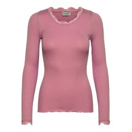 rosemunde Damen Longsleeve "Babette silk shirt", rosa, Gr. L, Strick, Obermaterial: 70% Seide, 30% Baumwolle, Shirts, Langarm, mit Spitze, feminin,