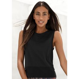 active by Lascana LASCANA ACTIVE Damen Kurzarmshirt "Tropical", Gr. S, schwarz, Single Jersey, Obermaterial: 95% Viskose, 5% Elasthan. Einsatz: 95% Viskose, 5%
